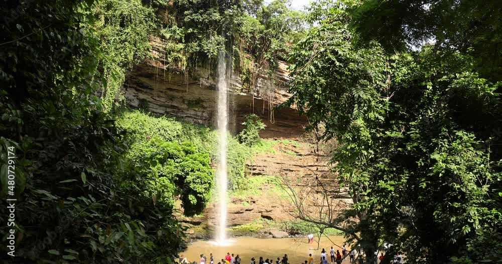 Boti Falls Ghana nature preserve 4K. Landscape rural tropical ...