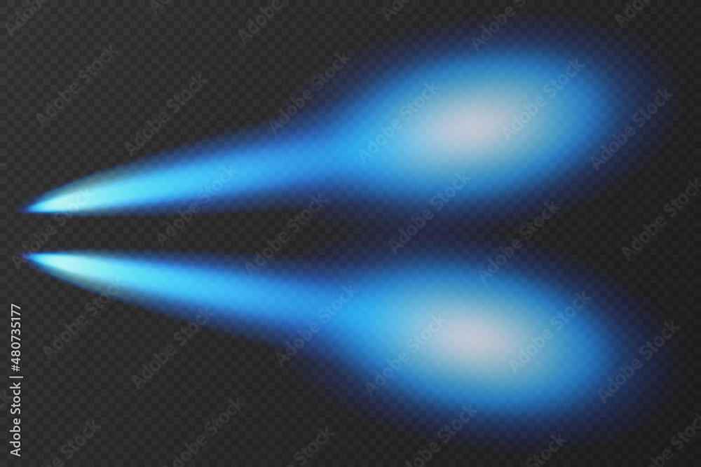 Blue transparent car headlight top view on night background. Vector ...