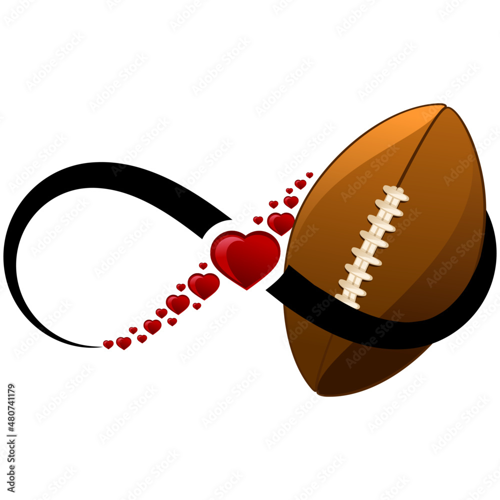 Color illustration of a football wrapped in an infinity symbol with ...