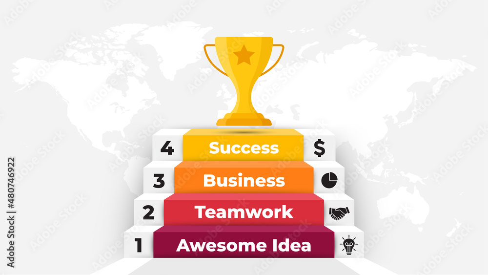 Stairs up concept. Success infographic. Winner cup. Successful business ...