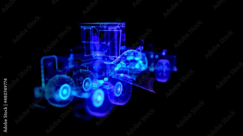 Grader particles wire-frame mesh 3d model. Model tractor in motion ...