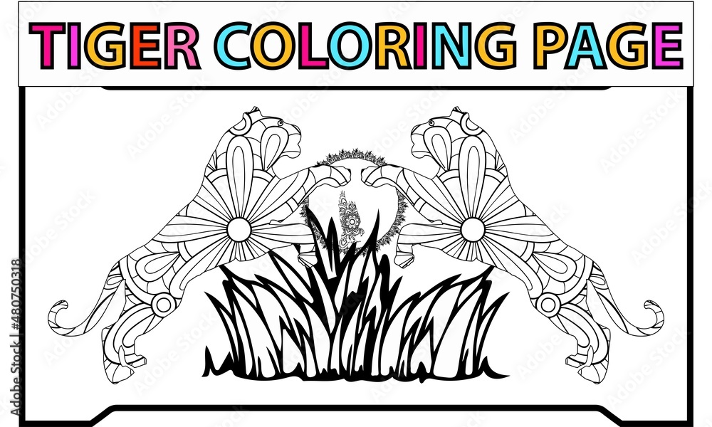 coloring page with tiger Stock Vector | Adobe Stock