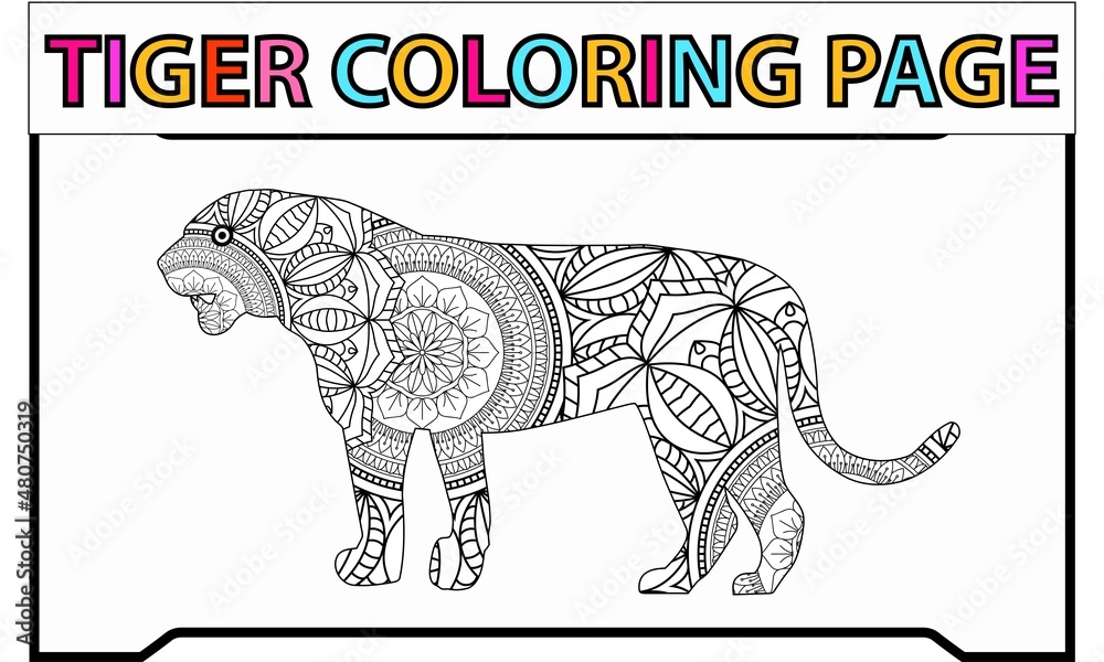 Stylized tiger (lion, wildcat), isolated on white background. Freehand ...