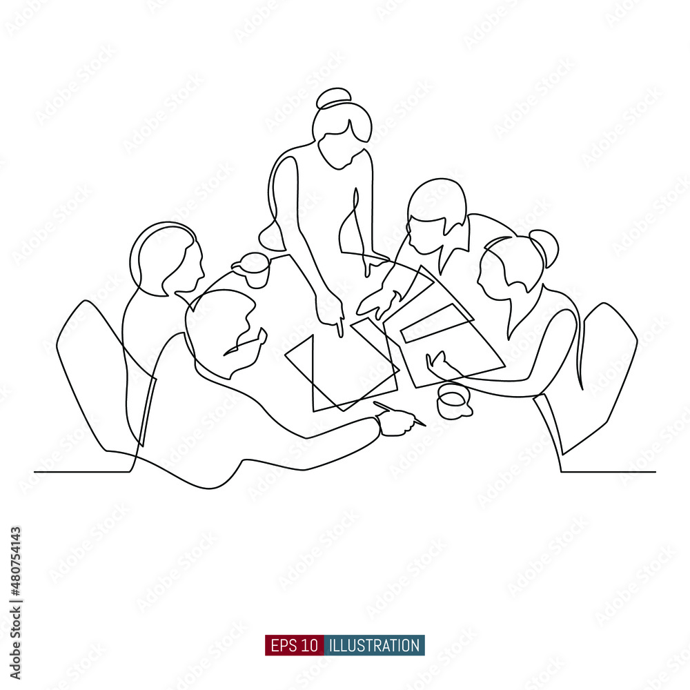 Continuous line drawing of business brief, presentation or training ...