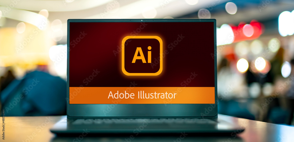 Laptop computer displaying logo of Adobe Illustrator Stock Photo ...