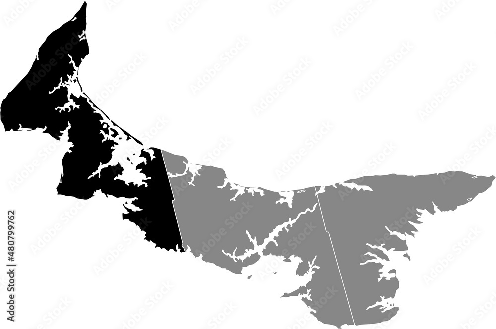 Black flat blank highlighted location map of the PRINCE COUNTY inside ...