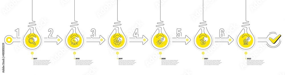 Lightbulb journey path infographics. Business Infographic timeline with ...