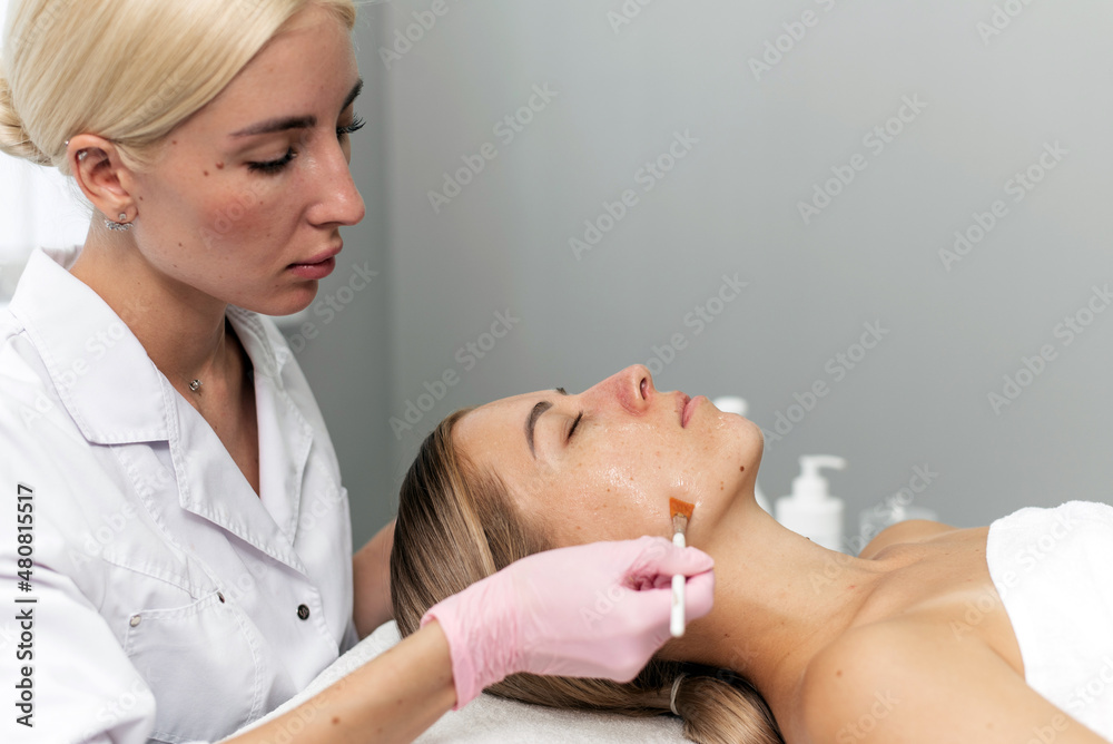 Portrait of a hydrating transparent mask for medical design. Procedure ...