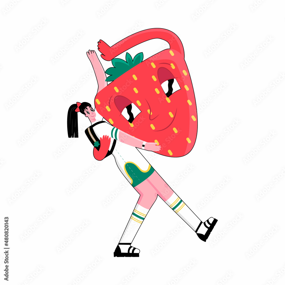 Vector illustration schoolgirl or student girl who carries an enlarged ...