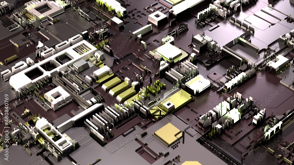 3D illustration of digital metaverse background mainly in metallic ...