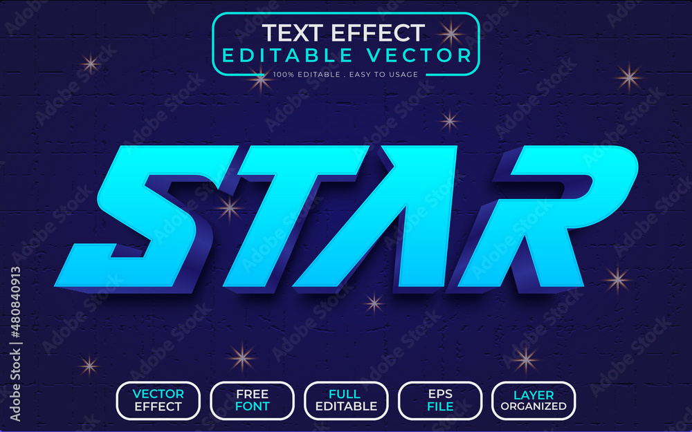Star 3D Text Effect EPS Vector File Stock Vector | Adobe Stock