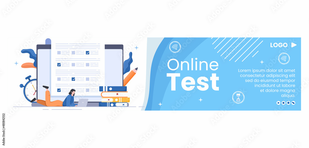 Online Testing Course Banner Template Flat Design Illustration Editable ...