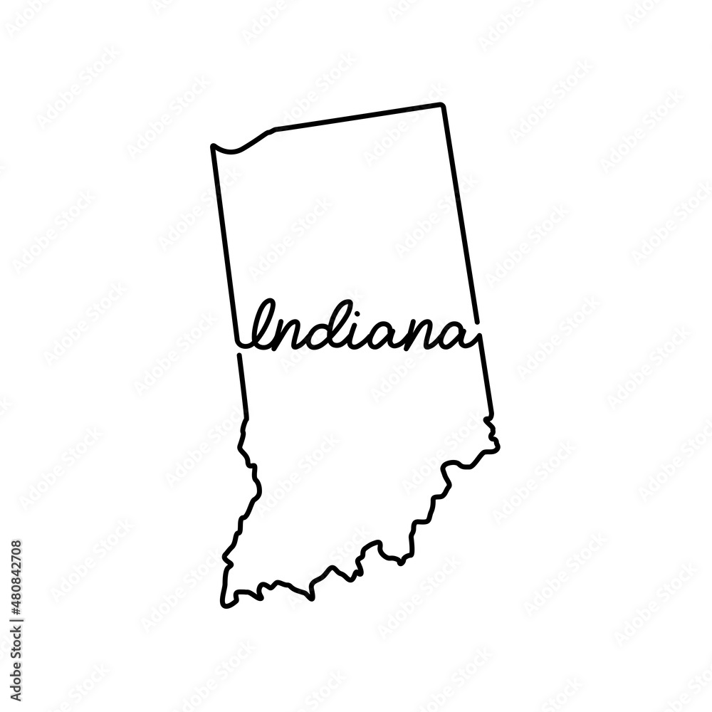 Indiana US state outline map with the handwritten state name ...