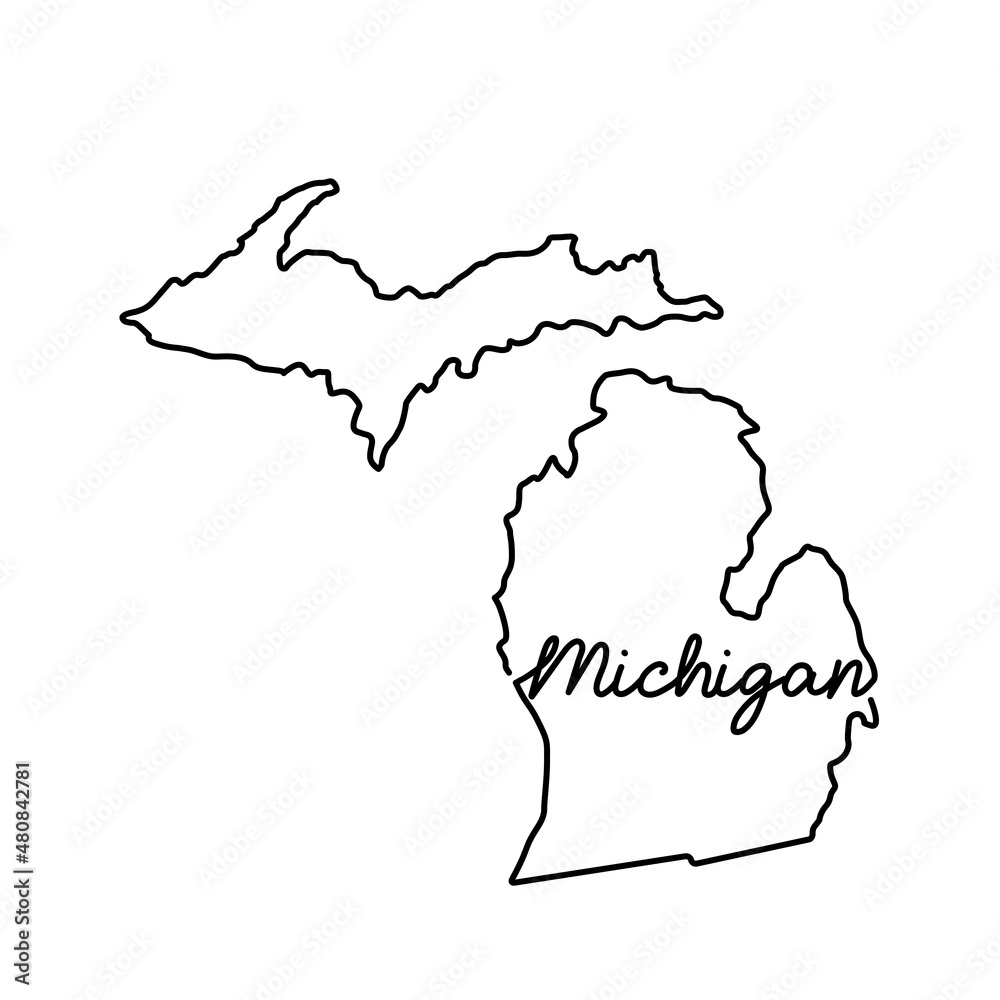 Michigan US state outline map with the handwritten state name ...
