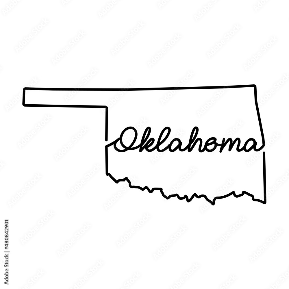 Oklahoma US state outline map with the handwritten state name ...