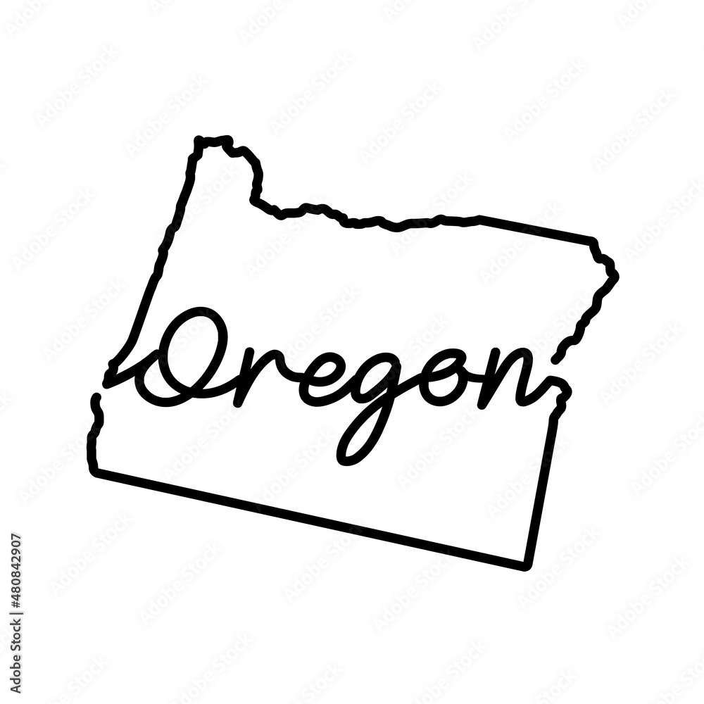 Vecteur Stock Oregon US state outline map with the handwritten state ...