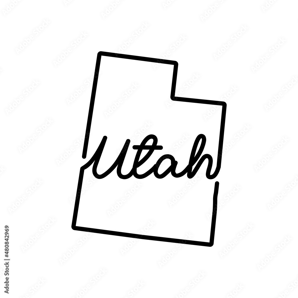 Utah US state outline map with the handwritten state name. Continuous ...