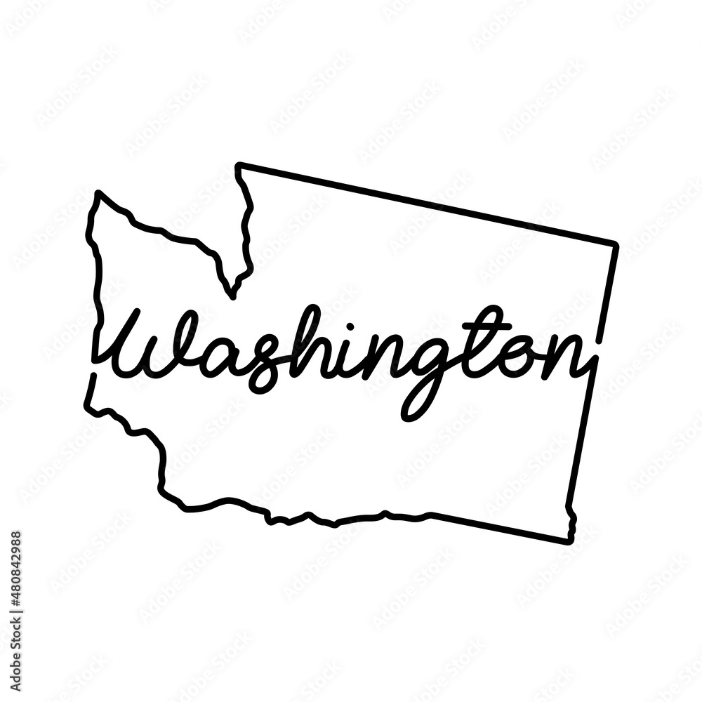 Washington US state outline map with the handwritten state name ...
