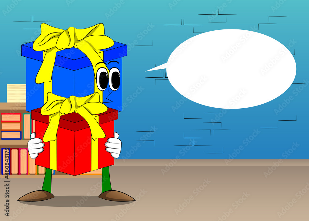 Gift Box with holding big gift box as a cartoon character. Holiday ...