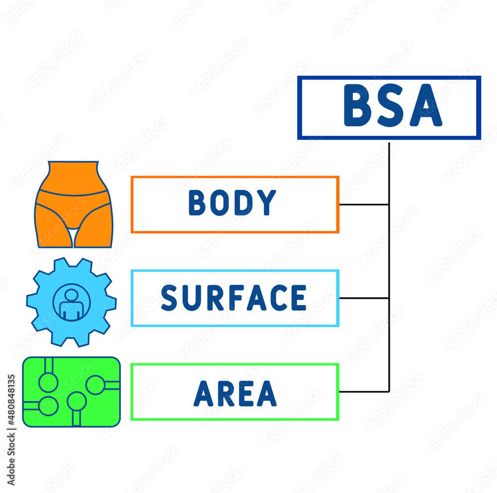 BSA - Body Surface Area acronym. business concept background. vector ...
