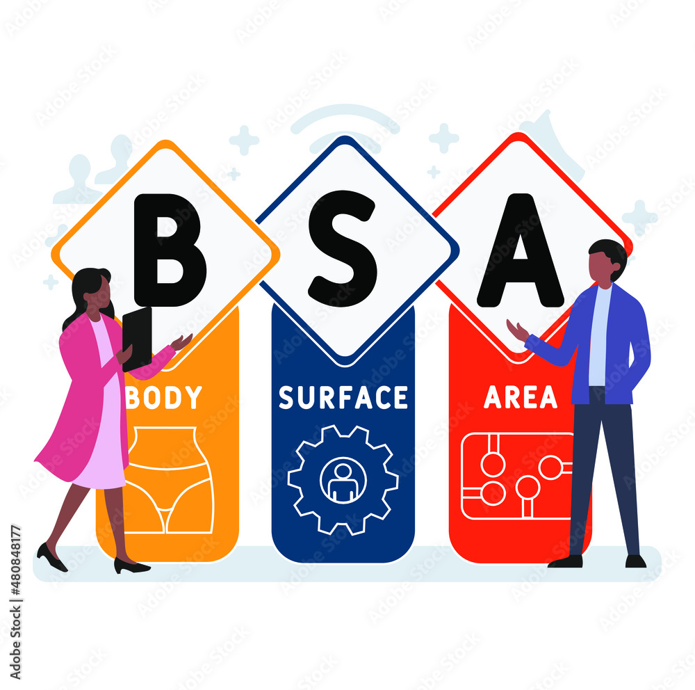 BSA - Body Surface Area acronym. business concept background. vector ...