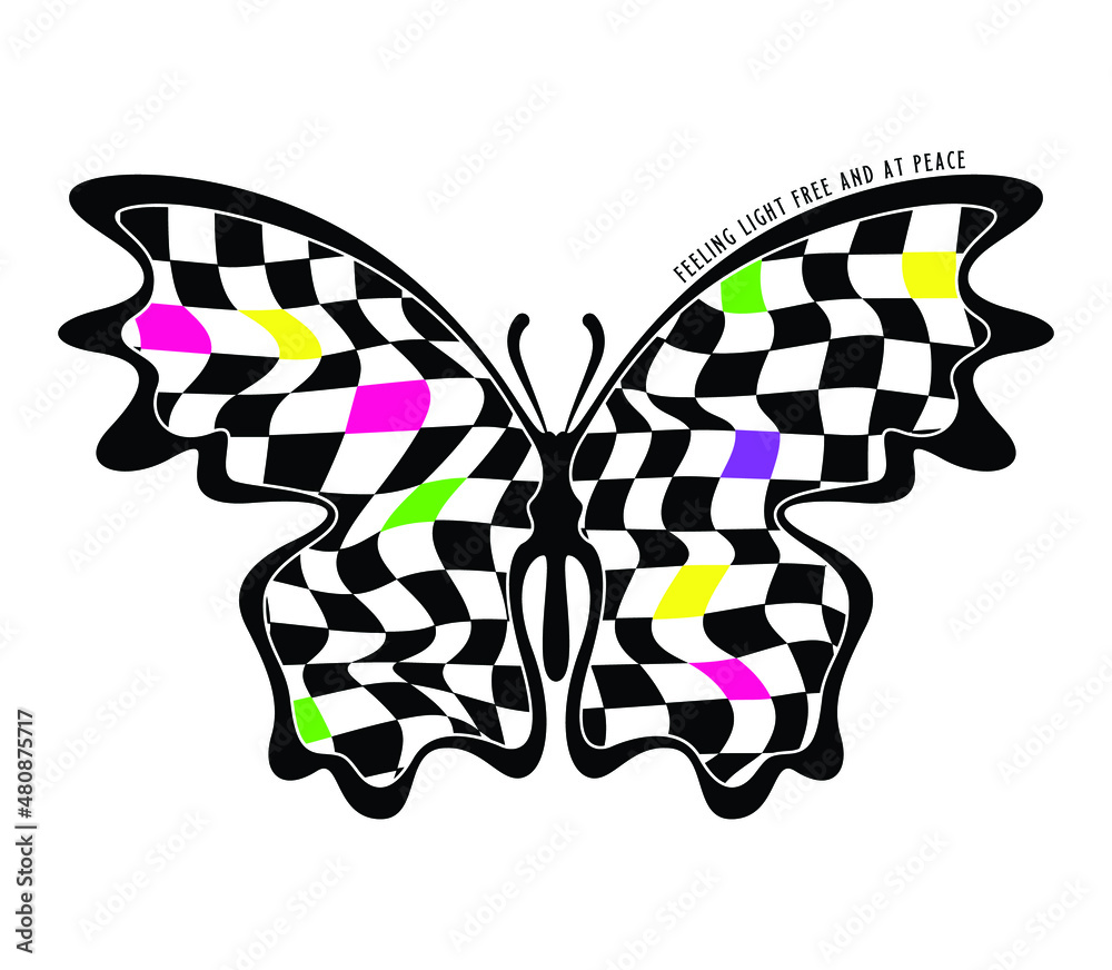 checkered butterfly drawing, for textile printing and different ...