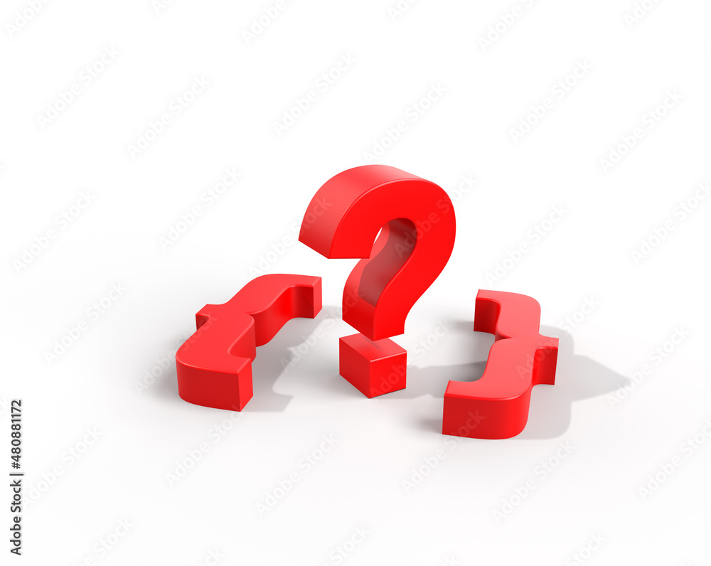 parenthesis and question mark on white background. 3d render question ...