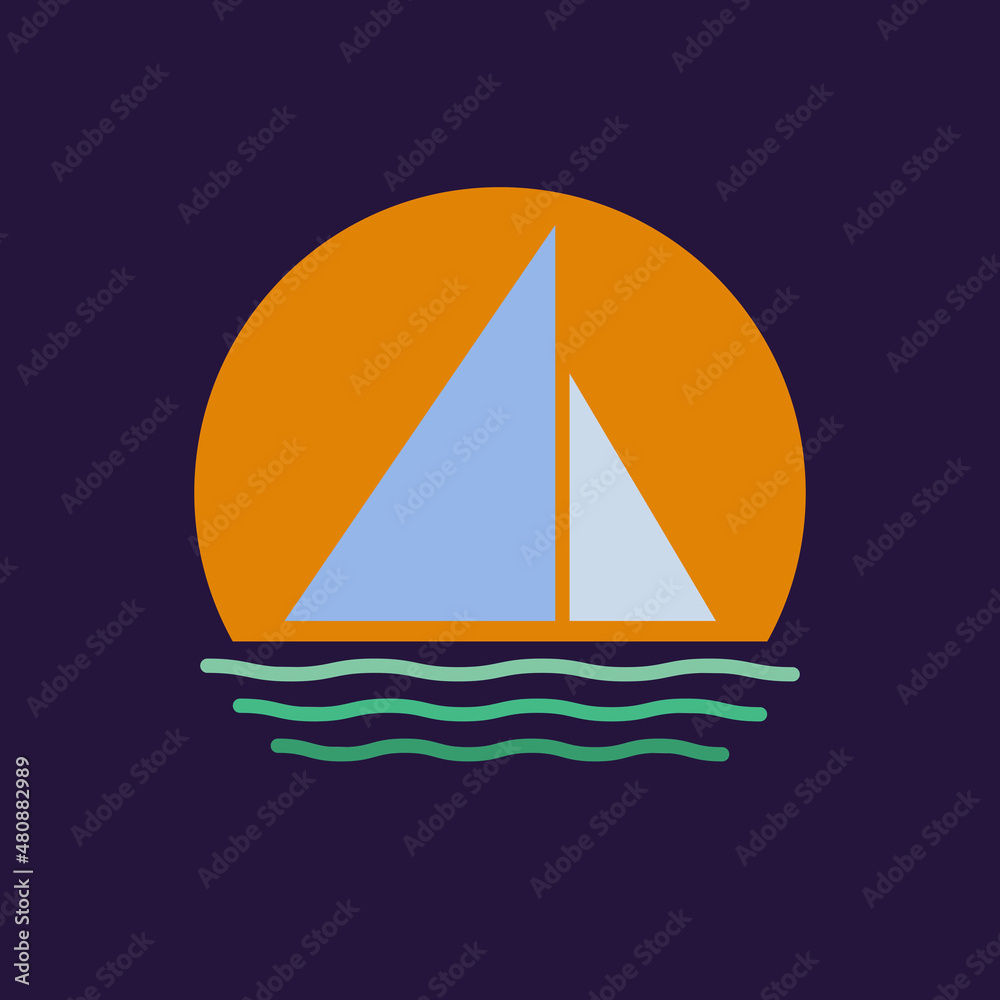 sailing ship in the middle of the sea backdrop template illustration ...