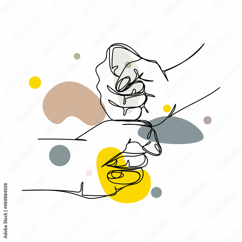 Continuous one simple single abstract line drawing of joining forces by ...