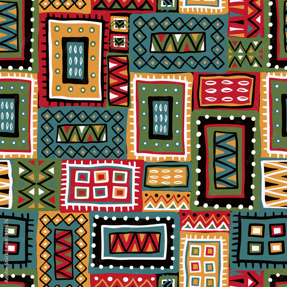 Hand drawn abstract seamless pattern, ethnic background, african style ...