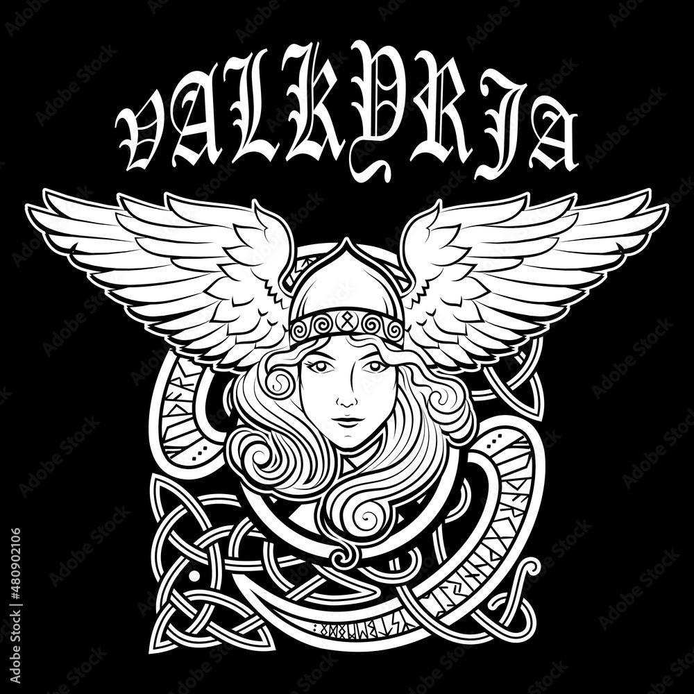 Viking Design. Valkyrie in a winged helmet. Image of Valkyrie, a woman ...