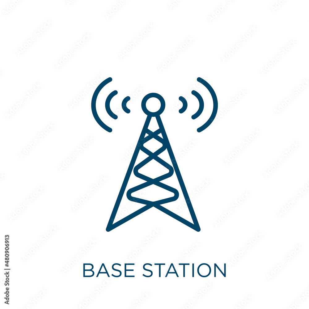 base station icon. Thin linear base station, station, technology ...