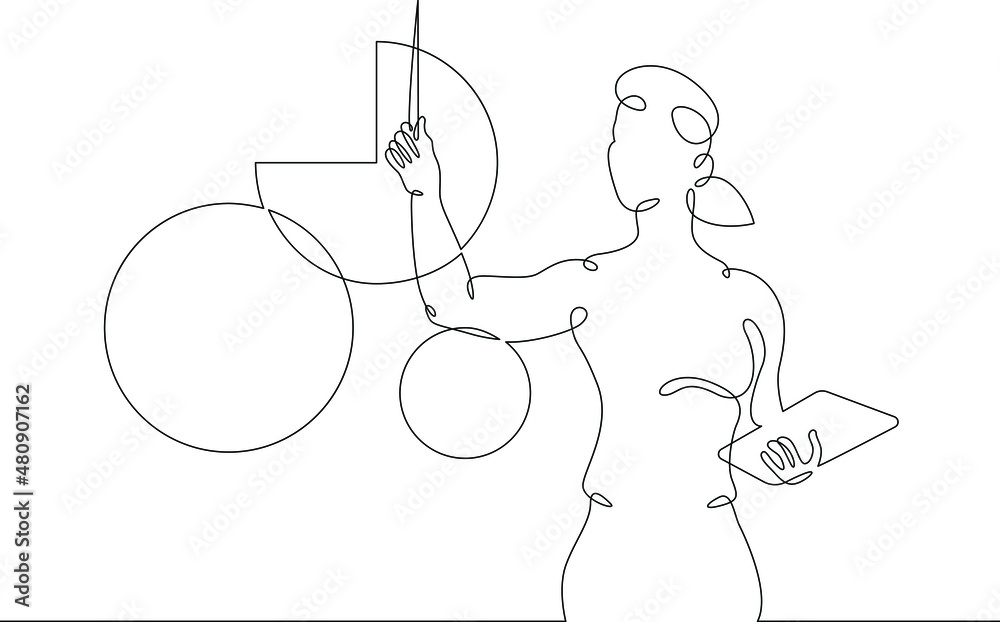 One continuous line.Woman businesswoman speaks at a presentation. A ...