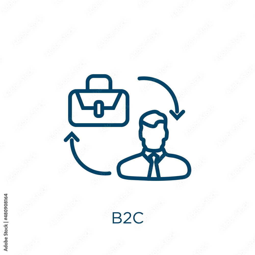b2c icon. Thin linear b2c, business, marketing outline icon isolated on ...