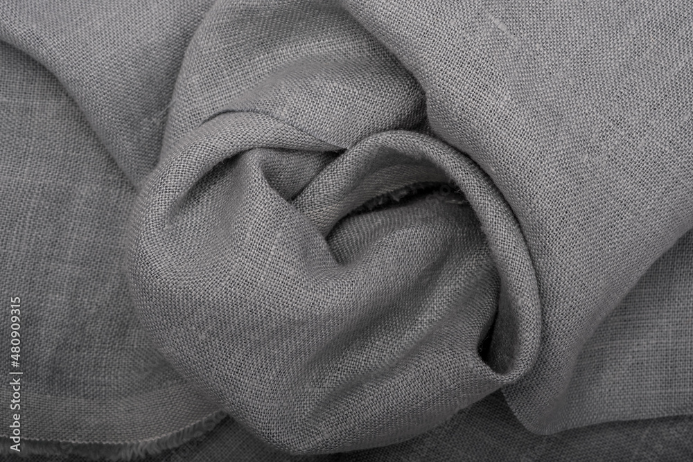 Linen texture, cloth background, folds and fiber from above. Wrinkled ...