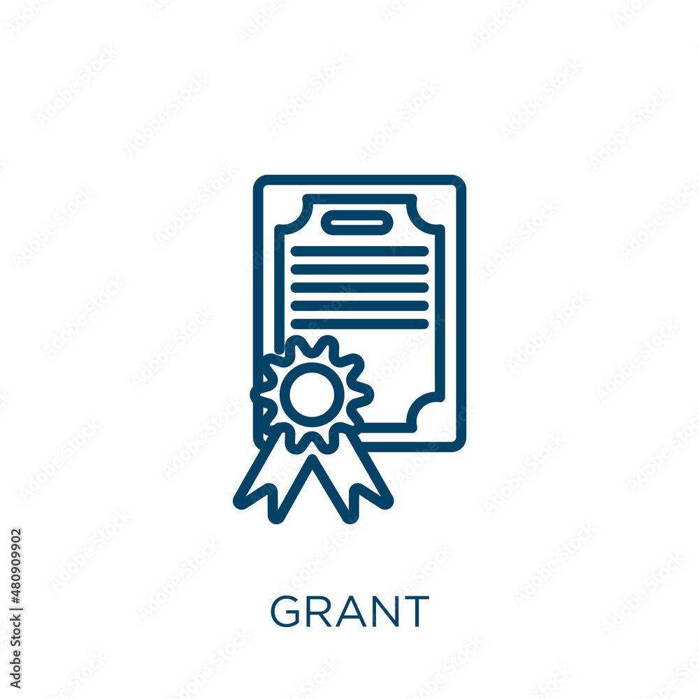 grant icon. Thin linear grant, seal, stamp outline icon isolated on ...