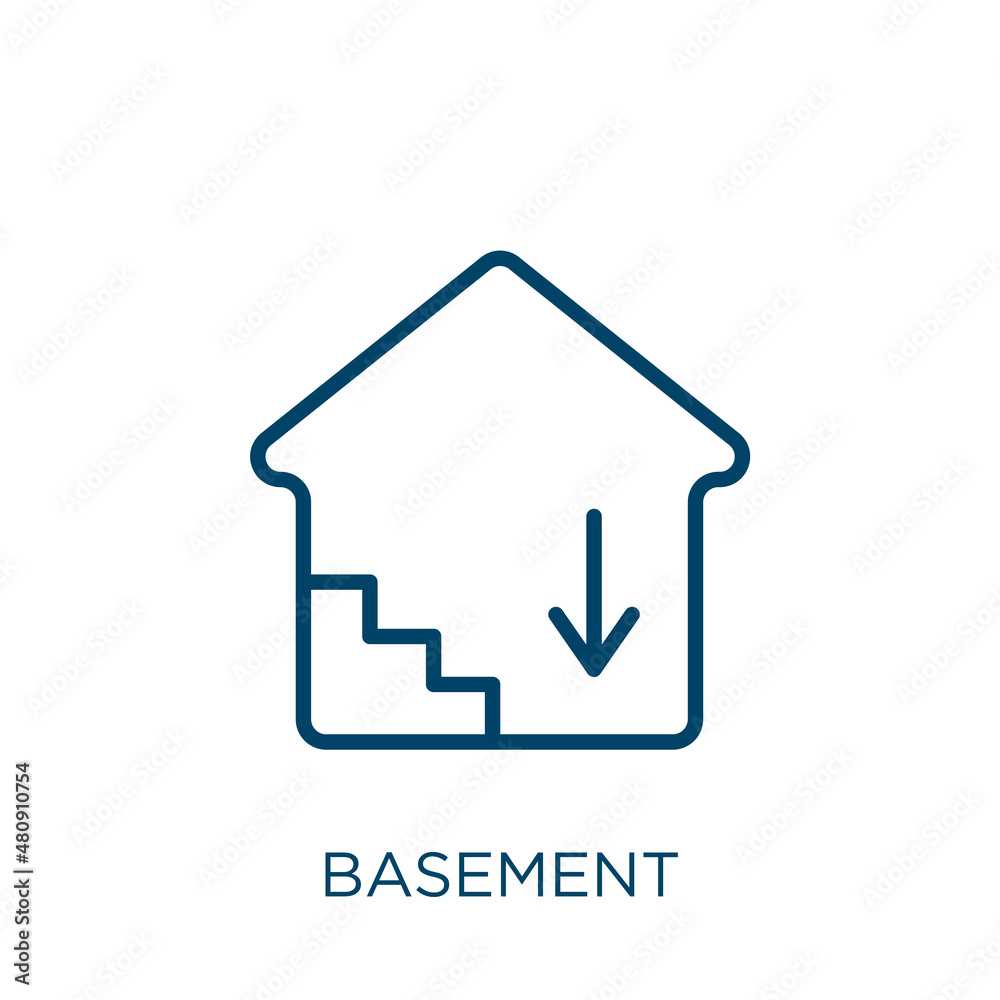 basement icon. Thin linear basement, home, house outline icon isolated ...