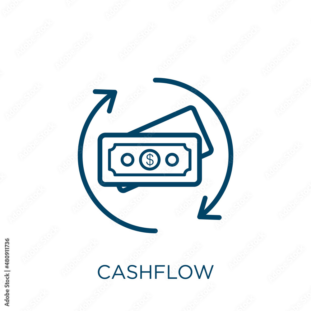 cashflow icon. Thin linear cashflow, business, flow outline icon isolated on white background ...