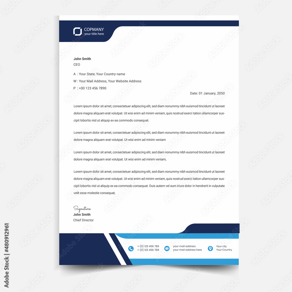 Corporate Modern blue letterhead design template. Creative & Clean ...