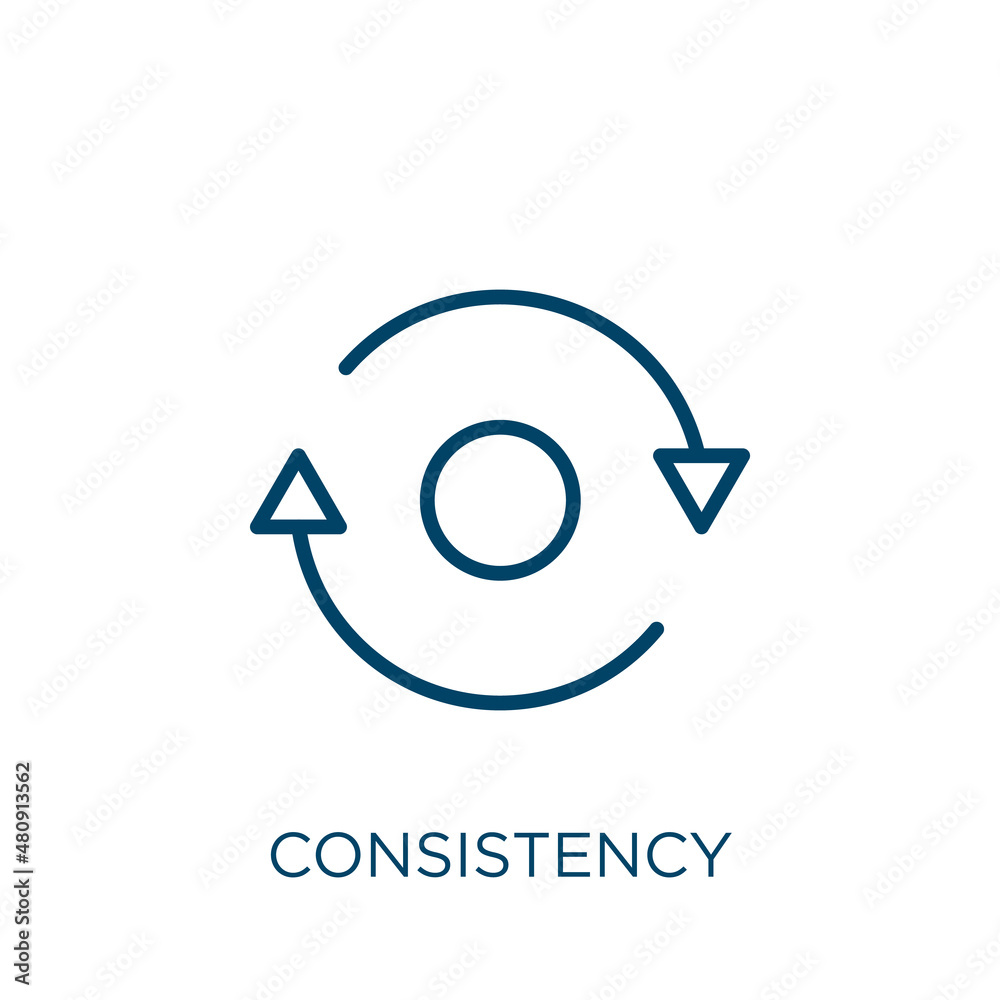 consistency icon. Thin linear consistency, network, technology outline ...