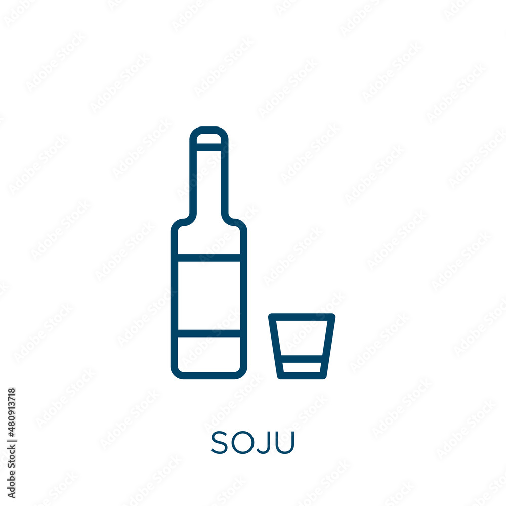 soju icon. Thin linear soju, asian, south outline icon isolated on ...