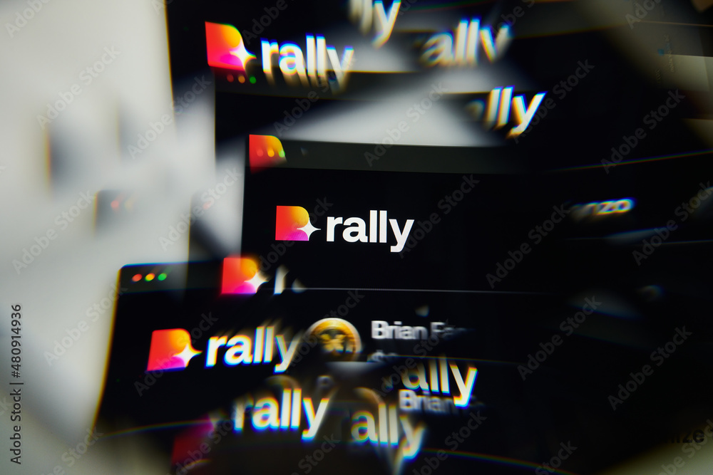 Foto de Milan, Italy - January 11, 2022: rally - RLY logo on laptop screen seen through an ...
