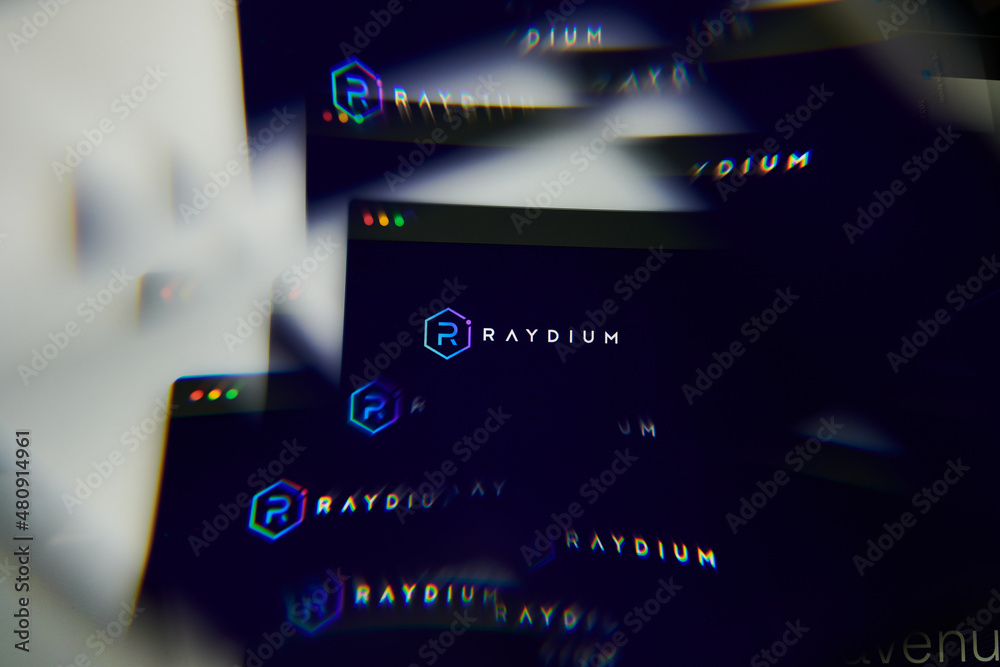 Milan, Italy - January 11, 2022: raydium - RAY logo on laptop screen ...