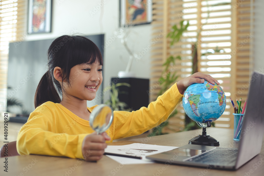 Asian girl student online learning class study online video call zoom ...