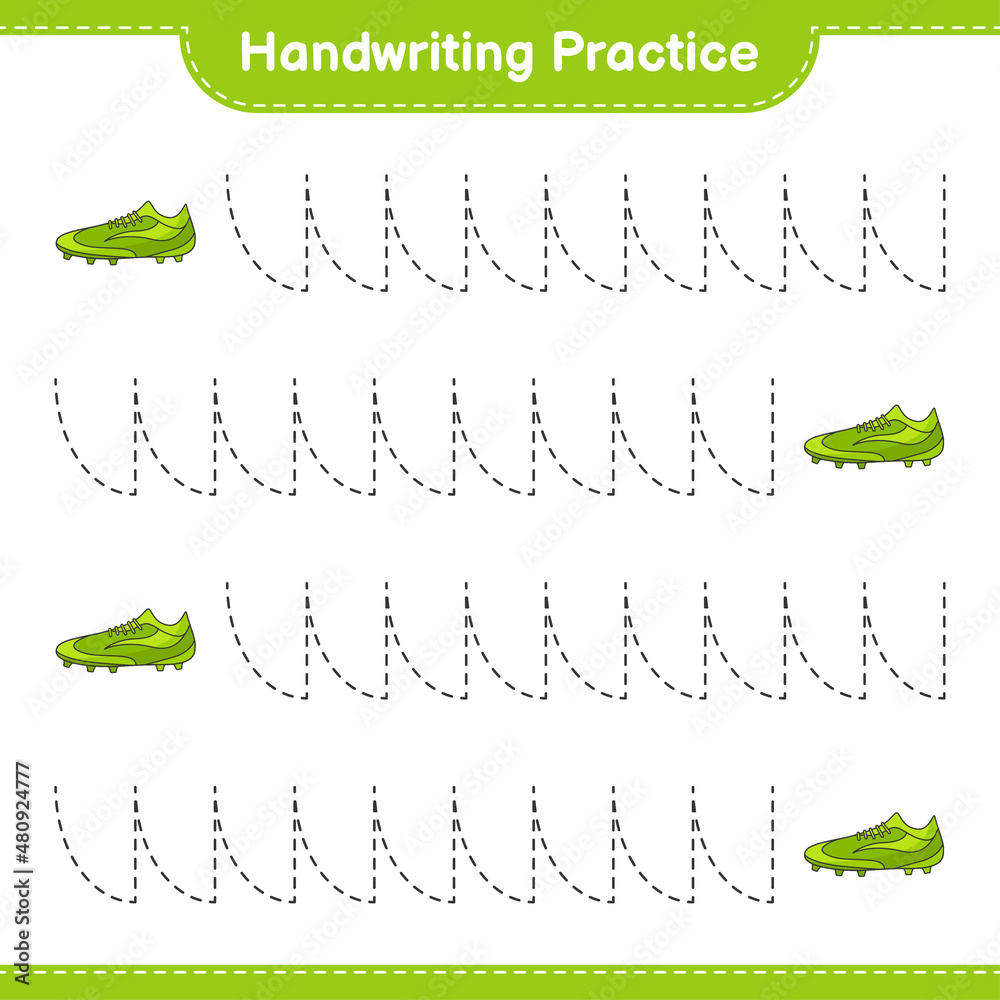 Handwriting practice. Tracing lines of Soccer Shoes. Educational ...
