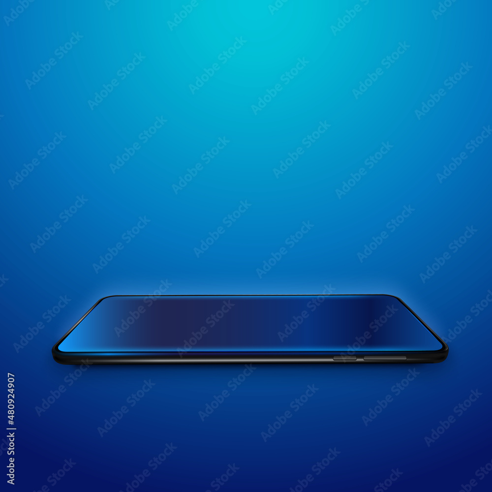 Smartphone side view. Realistic mobile phone with blank dark screen ...