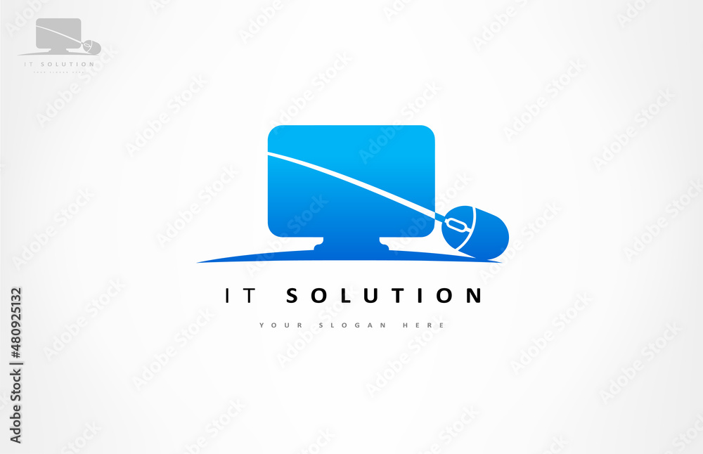 Internet technologies Solution logo vector. Computer and mouse logo ...