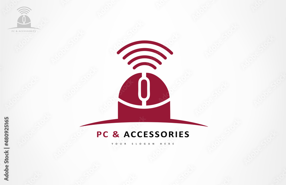 PC and accessories logo. Wireless computer mouse logo vector. Stock ...