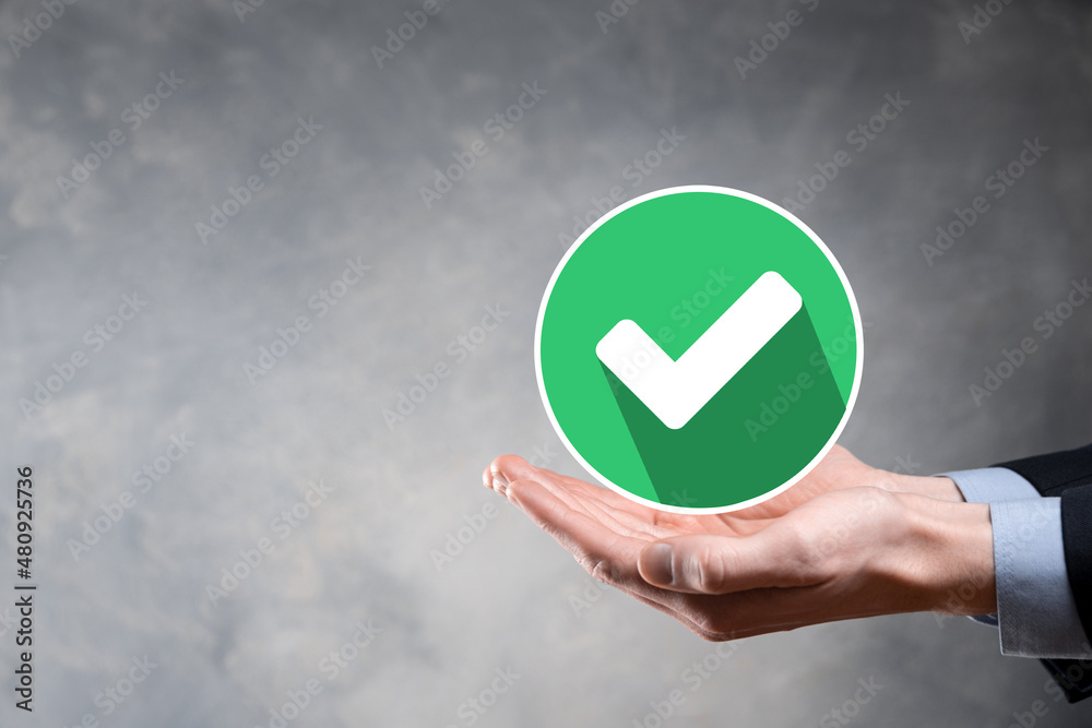 Hand holds green icon Check mark,Check Mark Sign, Tick Icon,right sign ...