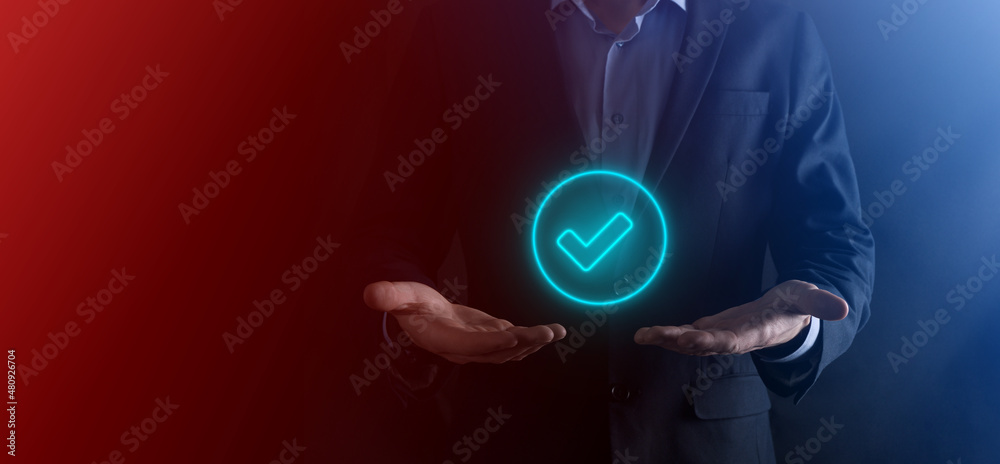 Hand holds green icon Check mark,Check Mark Sign, Tick Icon,right sign ...